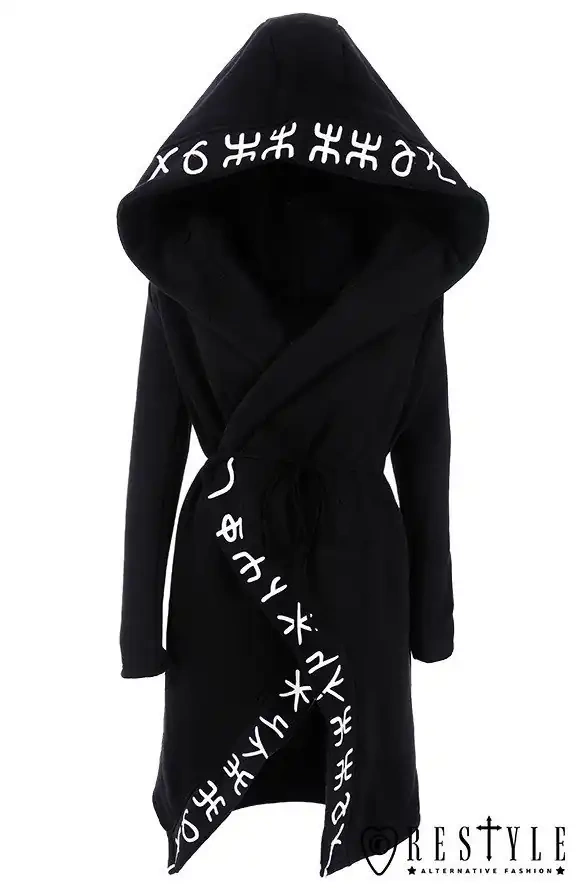 Long, Runic jacket with oversized hood "RUNES HOODIE" - Restyle