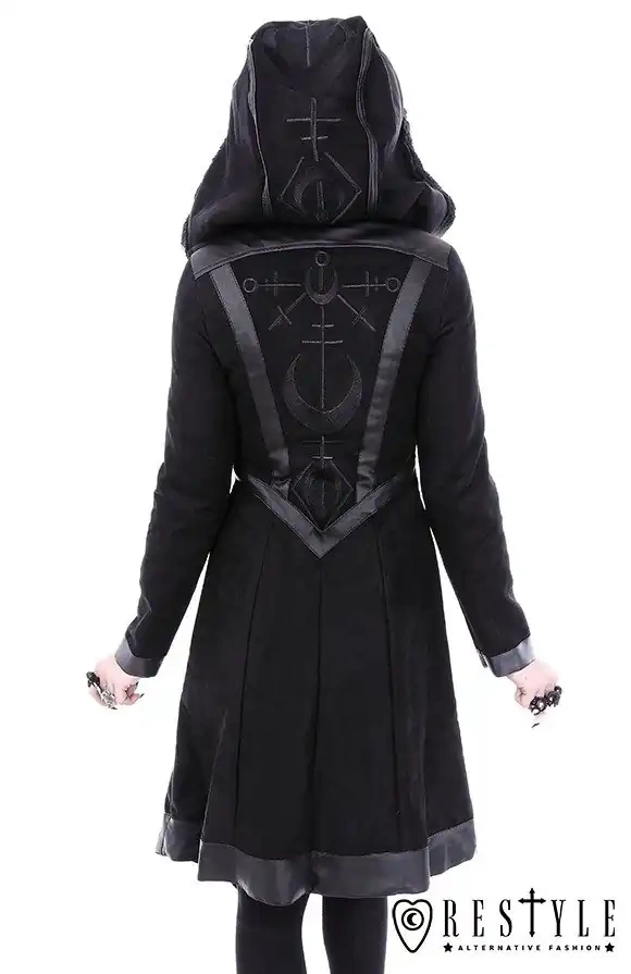 "MOON WITCH COAT" gothic winter coat with oversized hood, embroidery ...