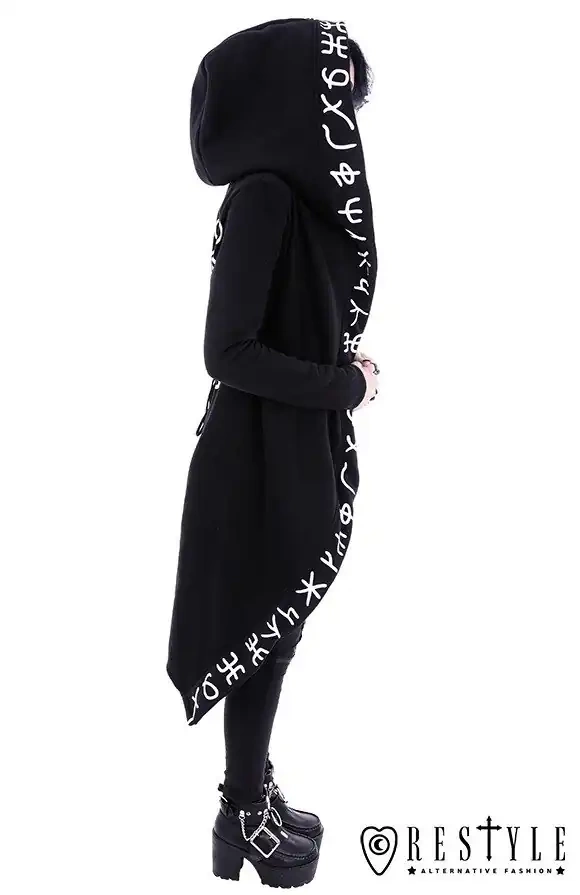 Long, Runic jacket with oversized hood "RUNES HOODIE" - Restyle