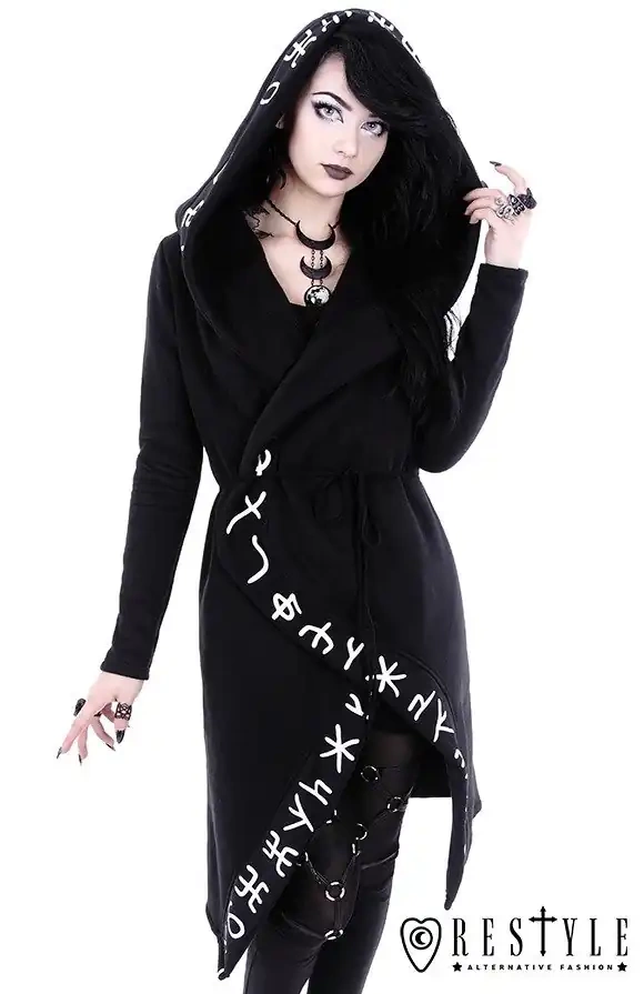 Long, Runic jacket with oversized hood "RUNES HOODIE" - Restyle